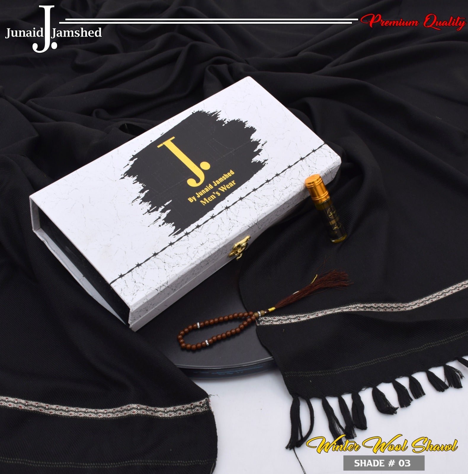 J. PREMIUM WOOL SHAWL FOR MEN WITH LUXURY BOX & BAG +GIFT TASBEH & ATA ...